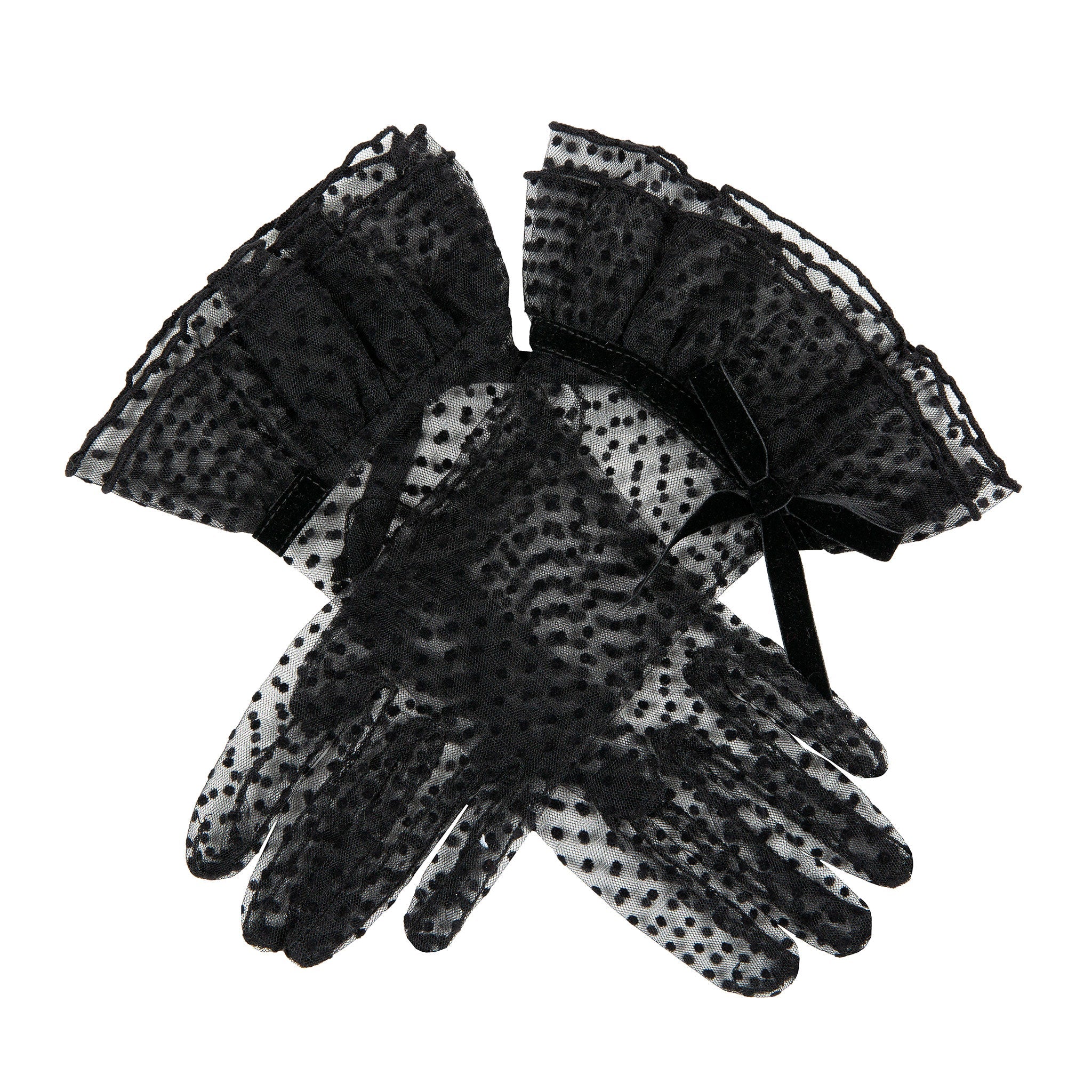 Women’s Spotty Tulle Gloves with Double Cuff and Bow | Dents