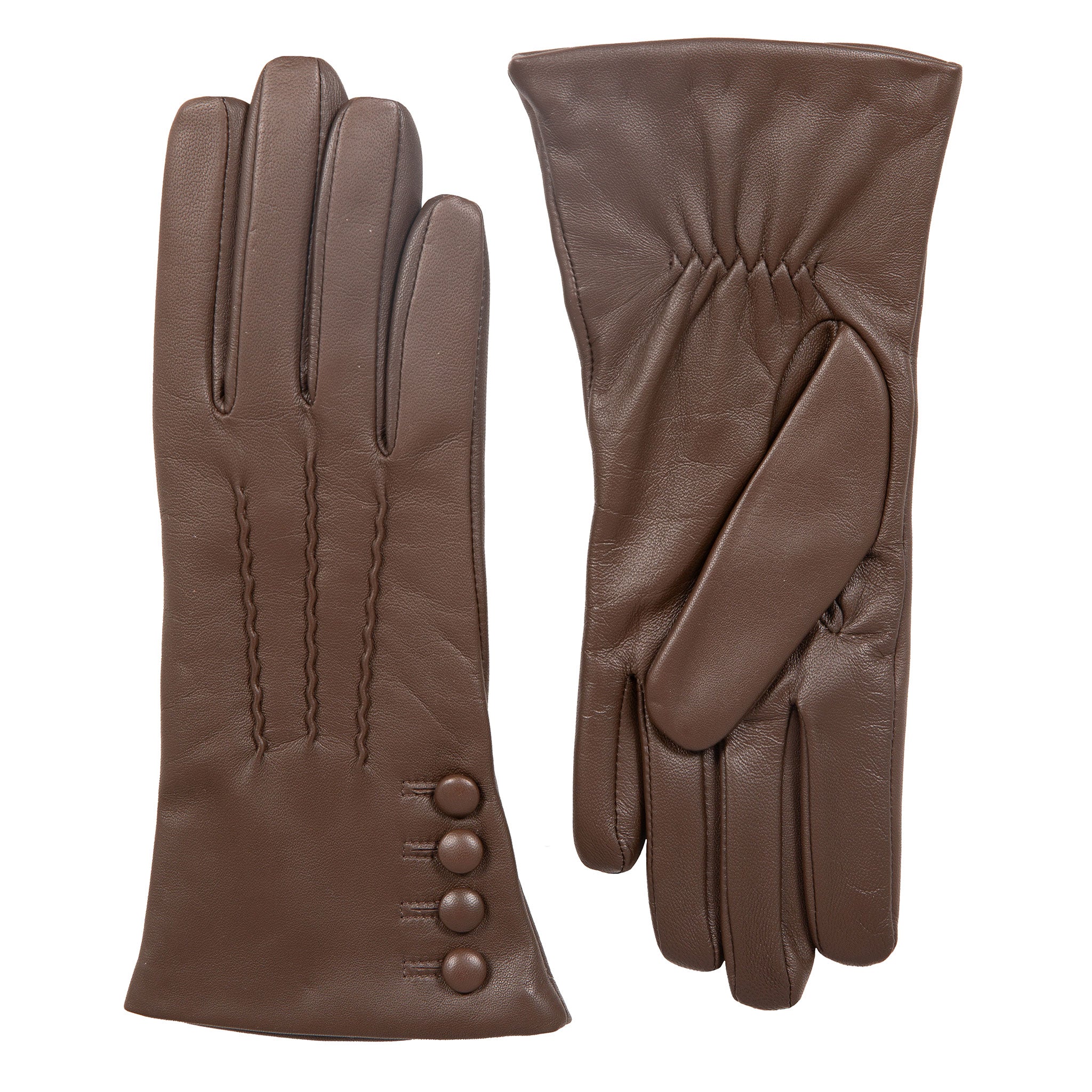 Women s Touchscreen Three Point Cashmere Lined Leather Gloves with But Dents